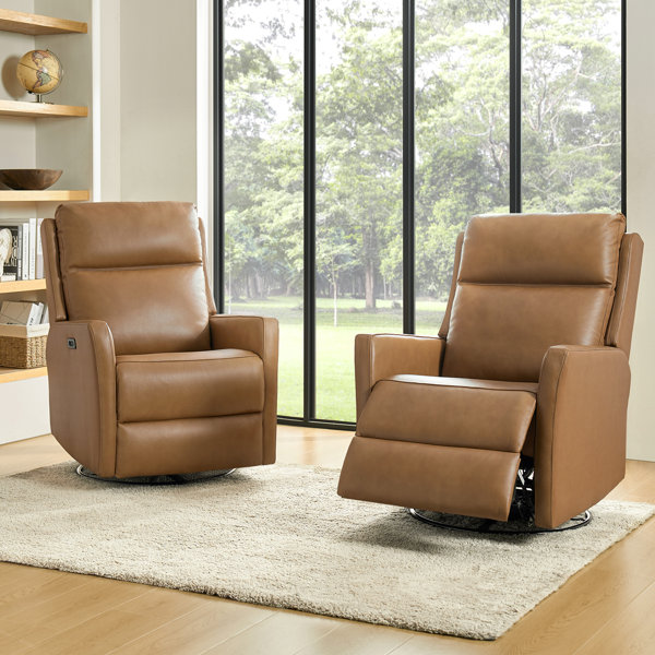 Hokku Designs Fauteuil inclinable électrique pivotant en cuir véritable de 29,5 po Ofarrell ...